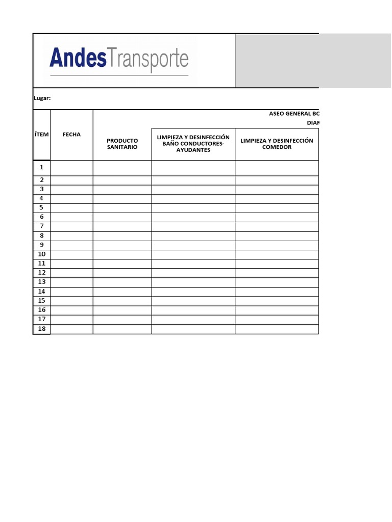 Planilla Limpieza y Desinfección | PDF