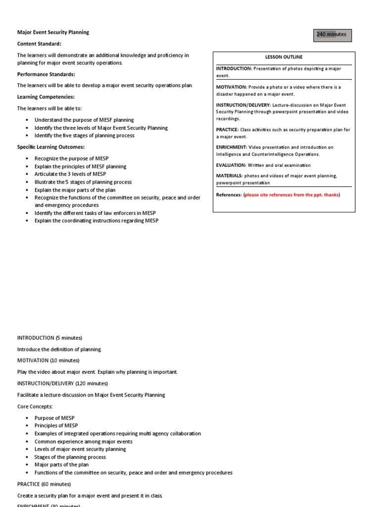 Major Event Security Planning Content Standard | Download Free PDF ...