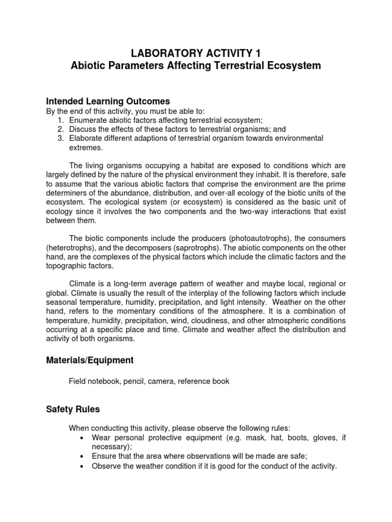 Laboratory Activity 1 | PDF | Ecology | Ecosystem