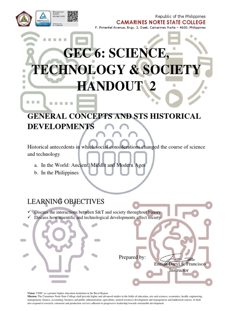 Gec 6: Science, Technology & Society Handout 2: General Concepts and ...