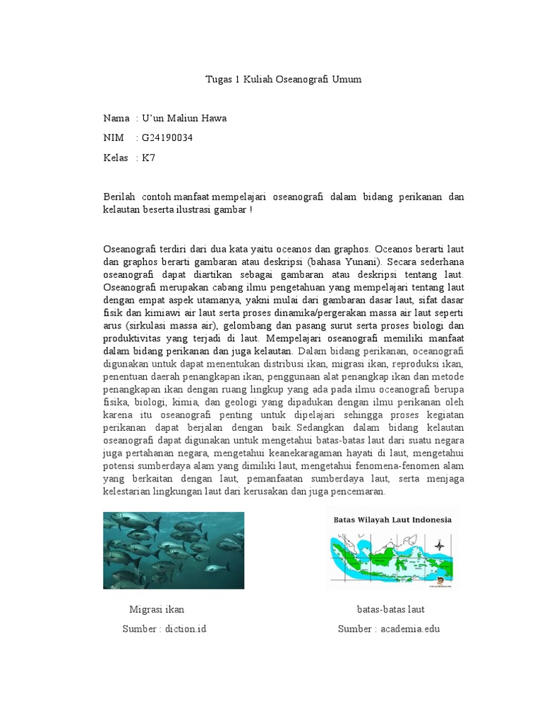 Tugas 1 Kuliah Oseanografi Umum | PDF