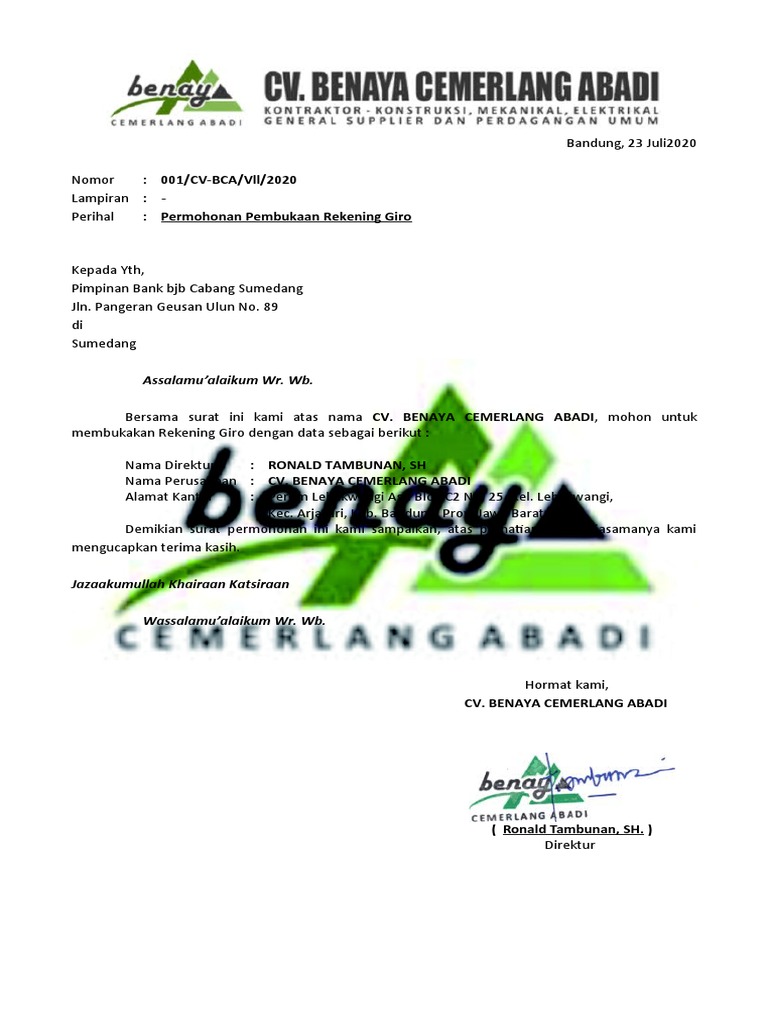 Pembukaan Rekening Giro CV BCA | PDF