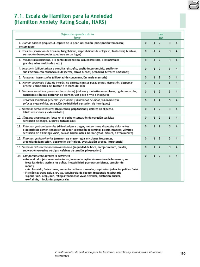 7.1. Escala de Hamilton para La Ansiedad - HARS | PDF | Medicina ...