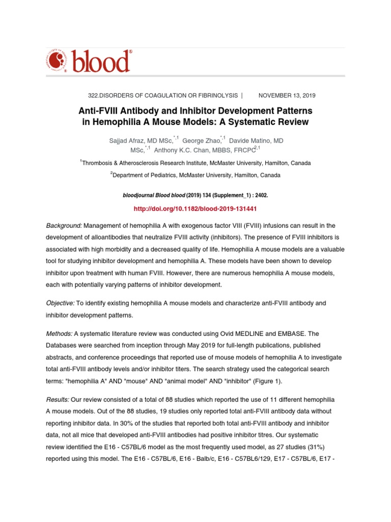 Anti FVIII Antibody and Inhibitor Development Patterns in Hemophili ...