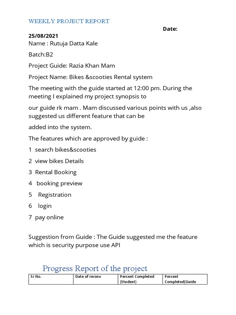 WEEKLY PROJECT REPORT Project | PDF | Software | Computer Engineering