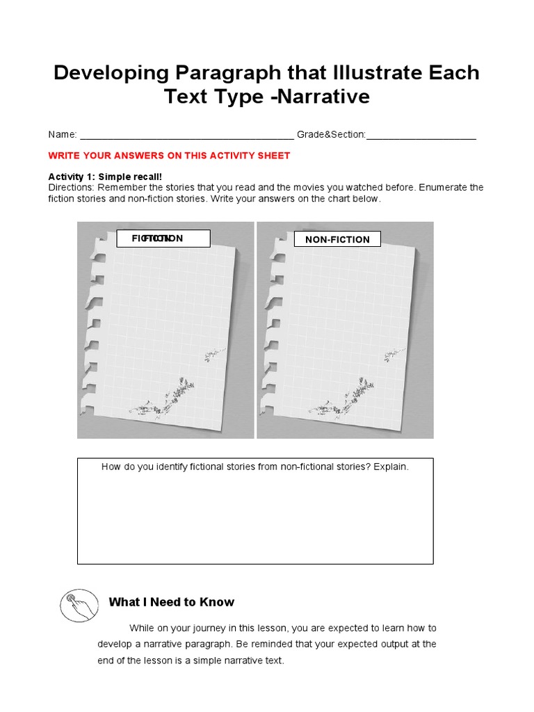 Developing Paragraph That Illustrate Each Text Type - Narrative | PDF ...