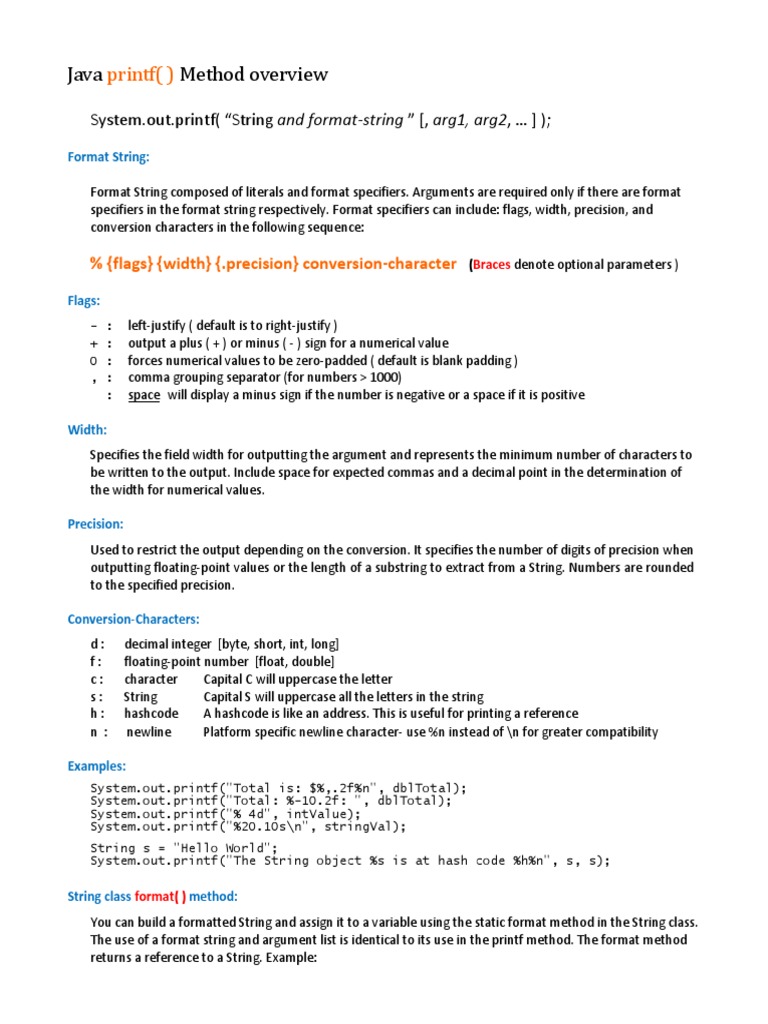 Printf : Java Method Overview | PDF | String (Computer Science ...