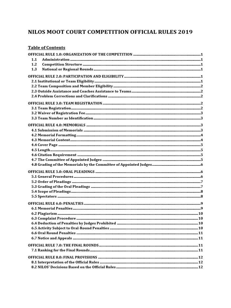 Nilos Moot Court Competition Rules of Procedure 2019 | PDF | Academic Degree | Pleading