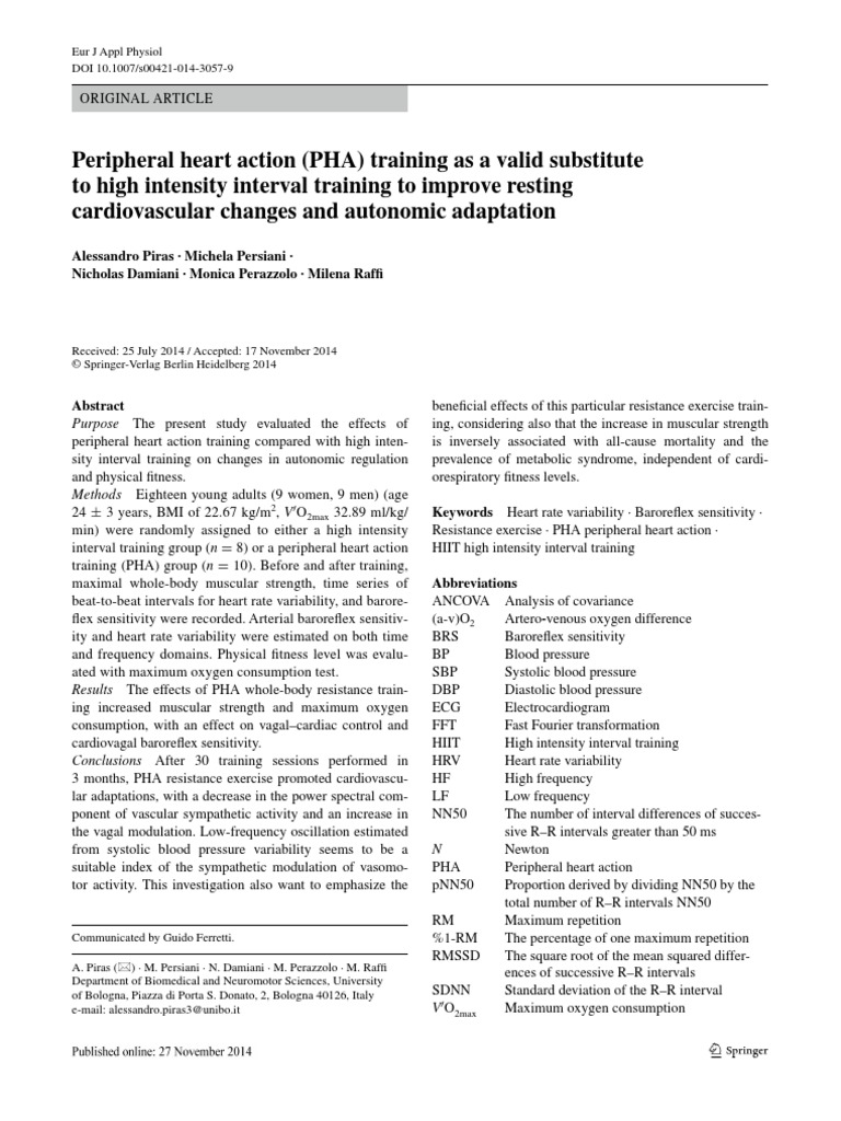 Peripheral Heart Action (PHA) Training As A Valid Substitute To High ...
