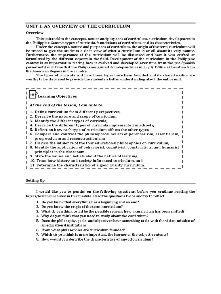 Pte 5 Module Unit I Overview of Curriculum | PDF | Curriculum ...