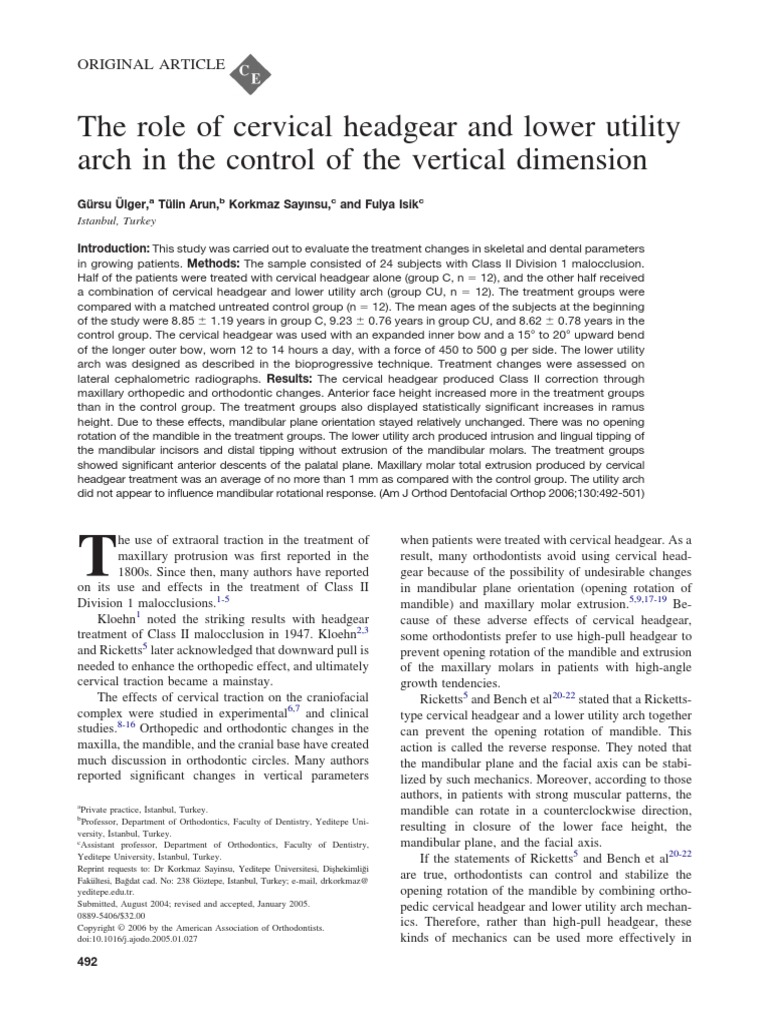 The Role of Cervical Headgear and Lower Utility Arch in The Control of ...