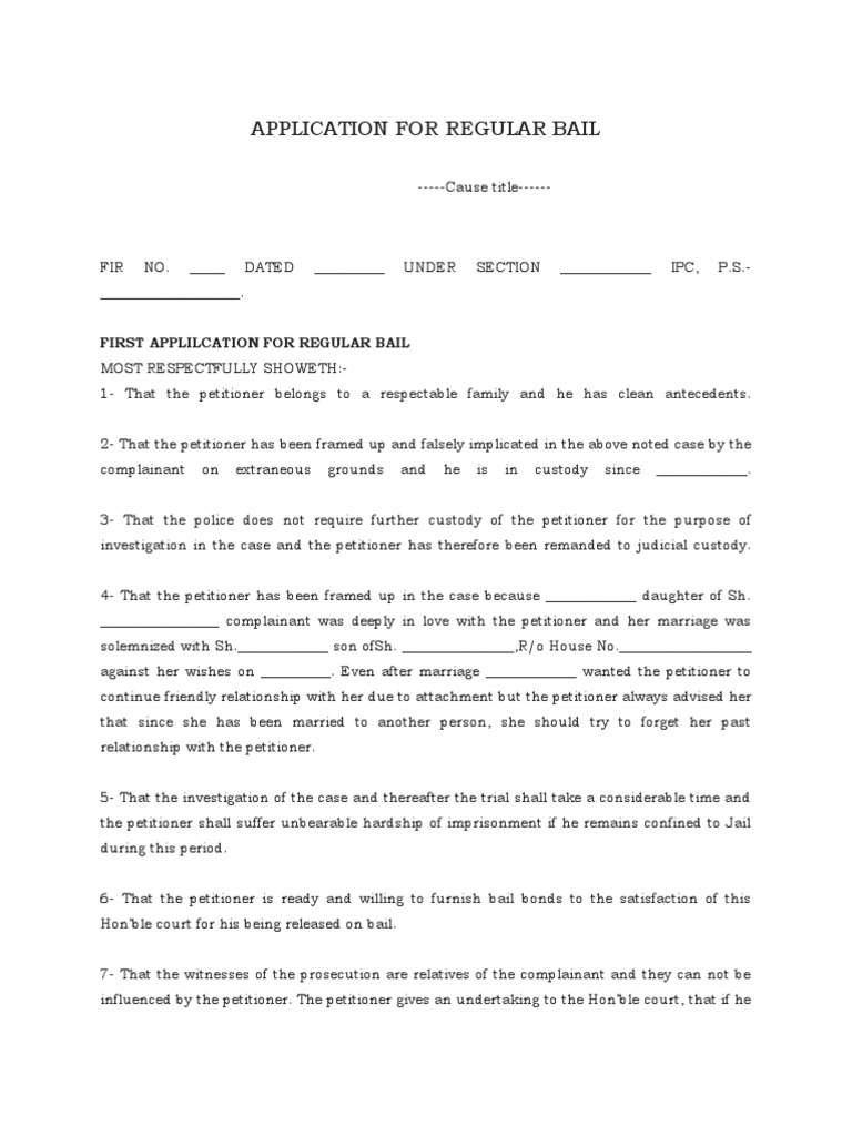 Regular Bail Application Template | PDF