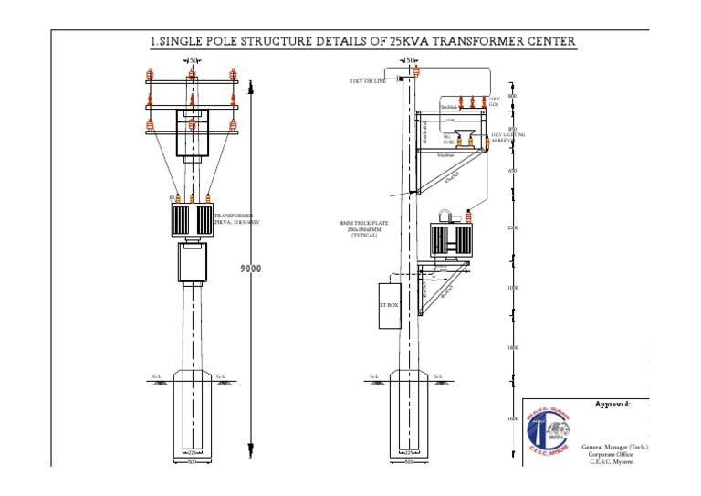 4.1.single Pole Structure Details of 25kva Transformer Center | PDF