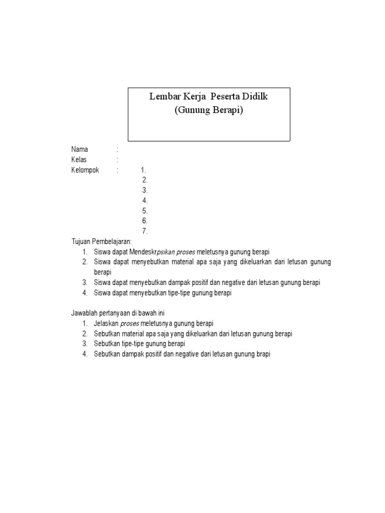 Lembar Kerja Gunung Berapi untuk Siswa | PDF | Karier & Perkembangan ...