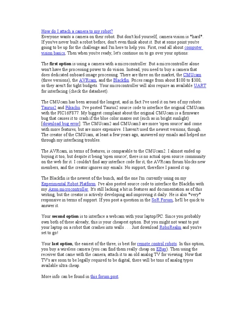 Robot Camera Attachment Guide | PDF | Microcontroller | Internet Forum