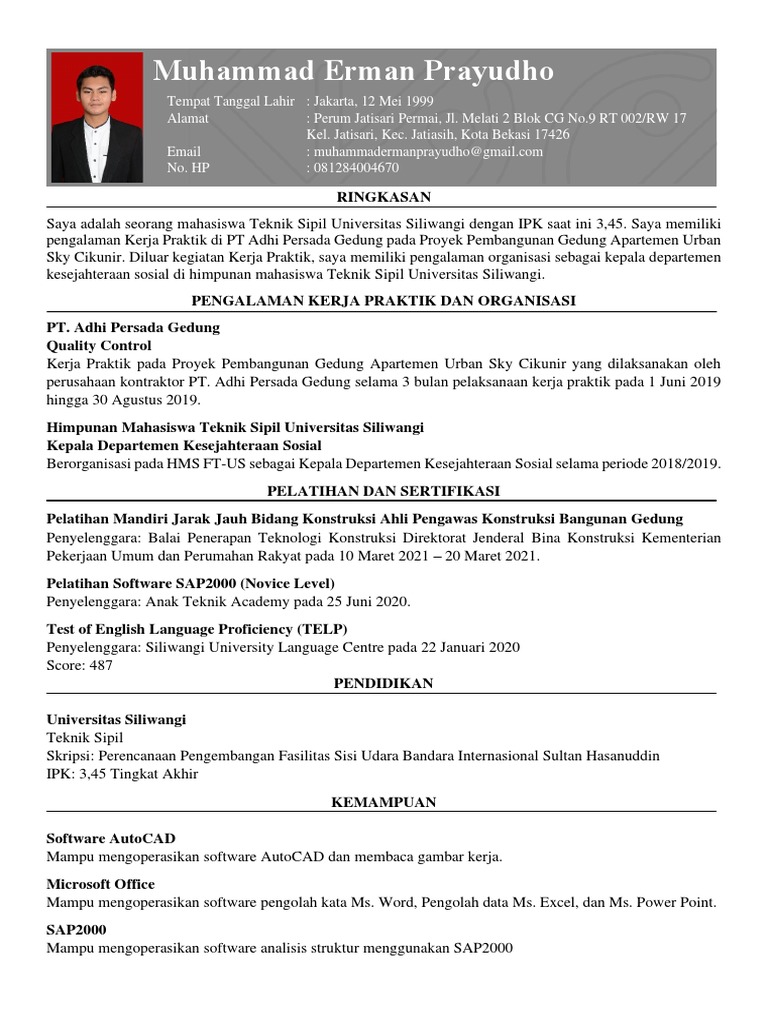CV Muhammad Erman Prayudho | PDF | Karier & Perkembangan | Bisnis
