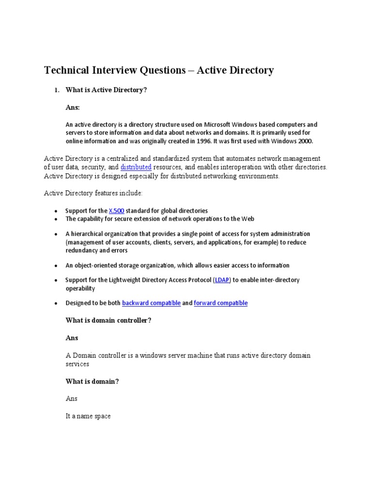 Technical Interview Questions - Active Directory | PDF | Active Directory | Windows 2000