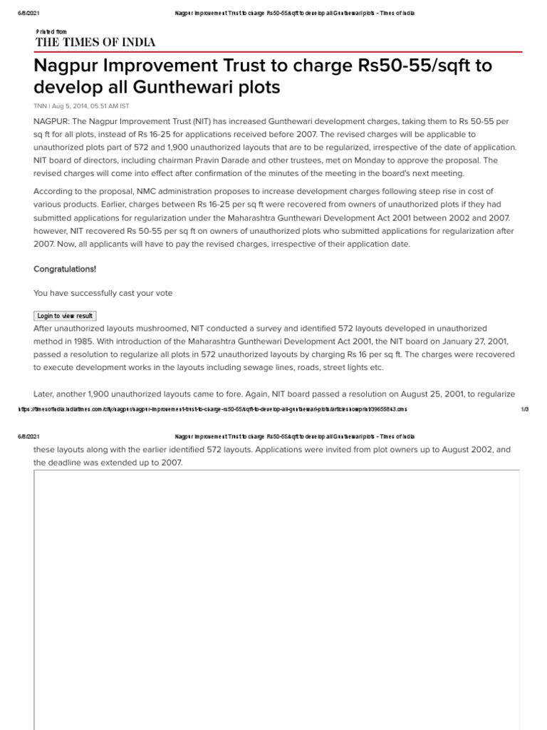 Nagpur Improvement Trust To Charge Rs50-55 - SQFT To Develop All Gunthewari Plots - Times of ...