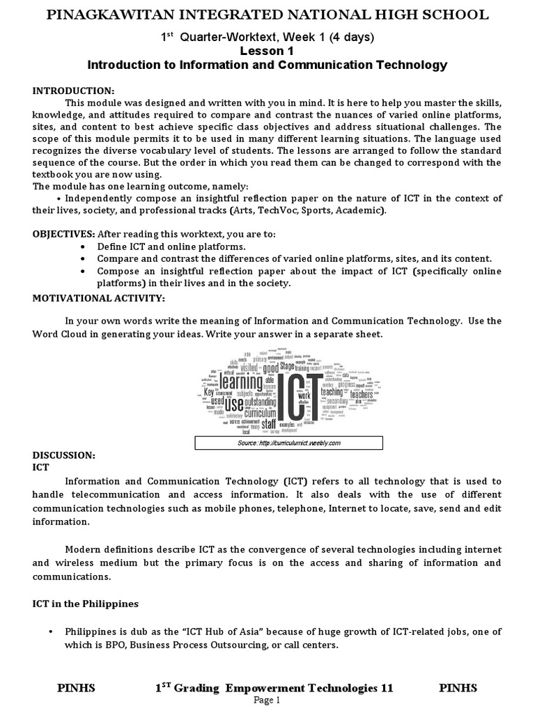 WorkText, WW and PT EmpTech Week 1 | PDF | World Wide Web | Internet & Web WorkText, WW and PT EmpTech Week 1 | PDF | World Wide Web | Internet & Web