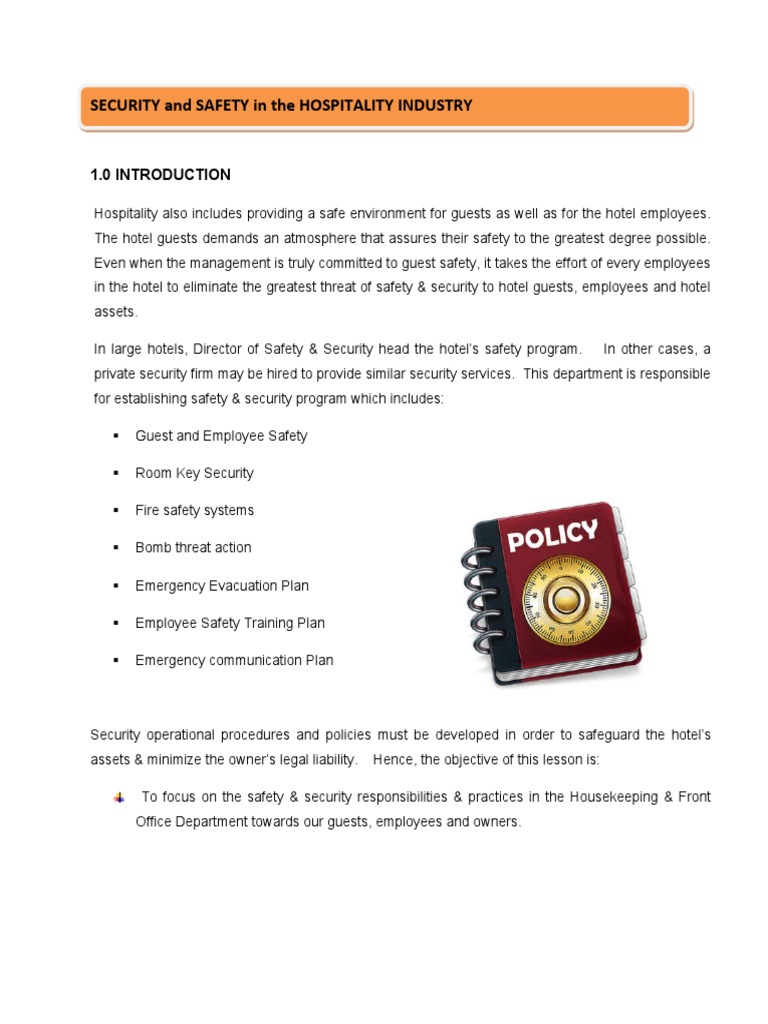 Hospitality Safety & Security Guide | PDF | Occupational Safety And ...