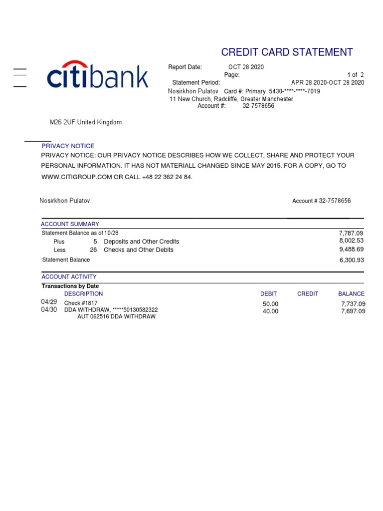 Credit Card Statement: Privacy Notice | PDF | Debit Card | Credit