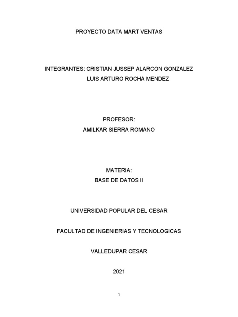 Proyecto Data Mart Ventas | PDF | Almacén de datos | Informática
