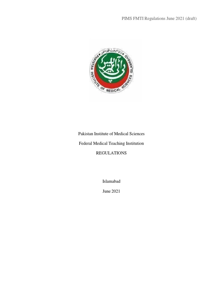 PIMS FMTI Regulations 2021 - Complete | PDF | Medicine | Nursing