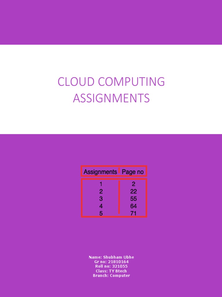Cloud Computing Assignments: Name: Shubham Ubhe GR No: 21810164 Roll No: 321055 Class: TY Btech ...