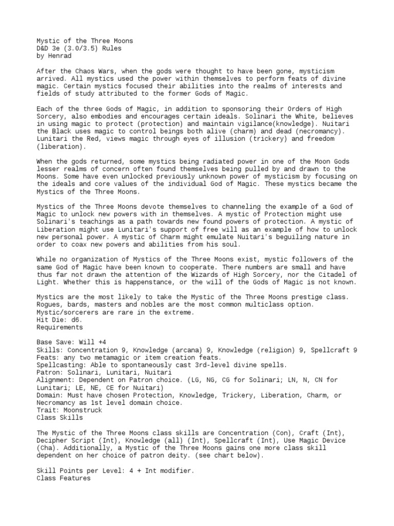 (Class, Dragonlance) Mystic of The Three Moons | PDF | Religious ...