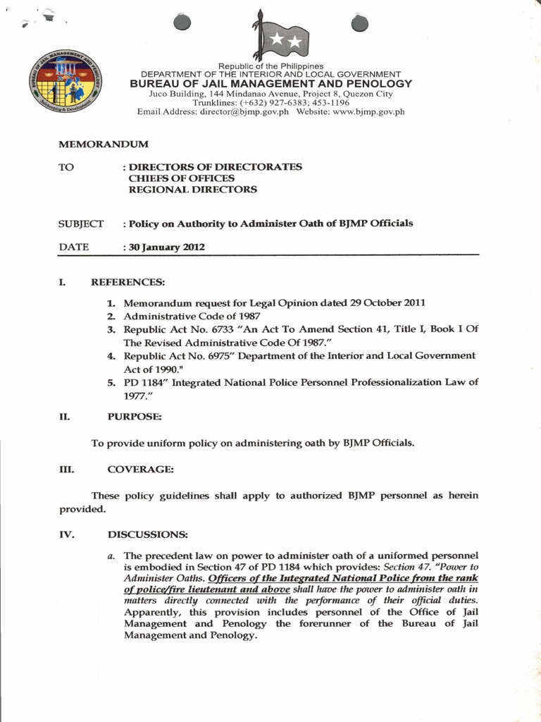 Bureau of Jail Management and Penology | PDF | Oath Of Office | Prosecutor