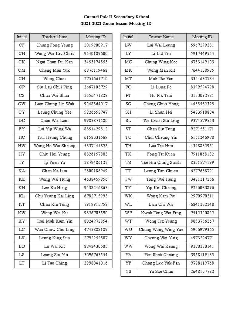 Zoom ID 2021-2022 - 20210826173555 | PDF | Hong Kong | Works