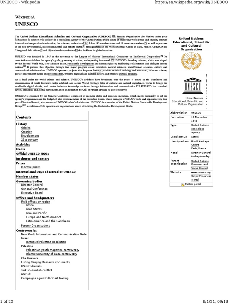UNESCO - Wikipedia | PDF | Unesco | World Heritage Site