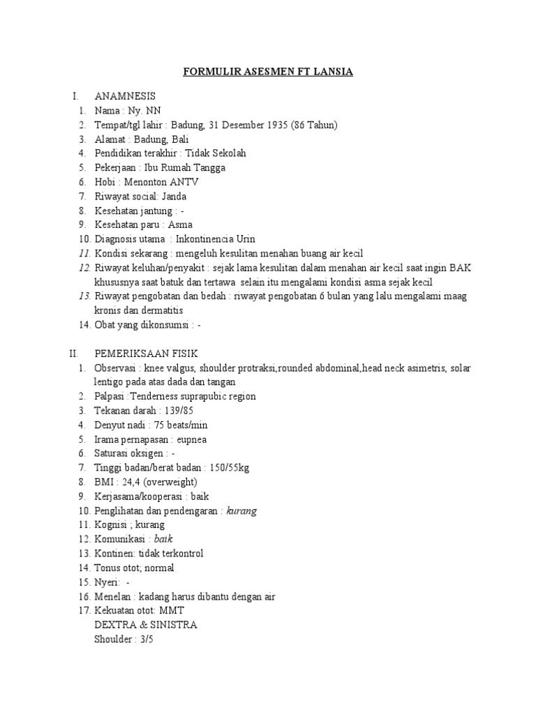 Form Asesmen Lansia | PDF