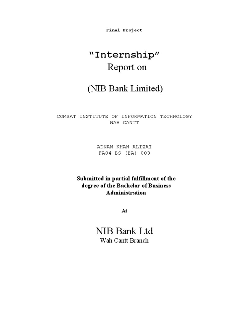 NIB Bank Internship Report Summary | PDF | Banks | Cheque