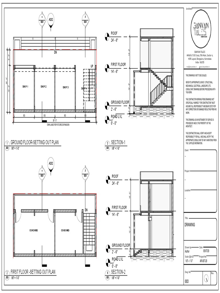 Ground Floor-Setting Out Plan Section-1: Roof 24' - 6" | PDF ...