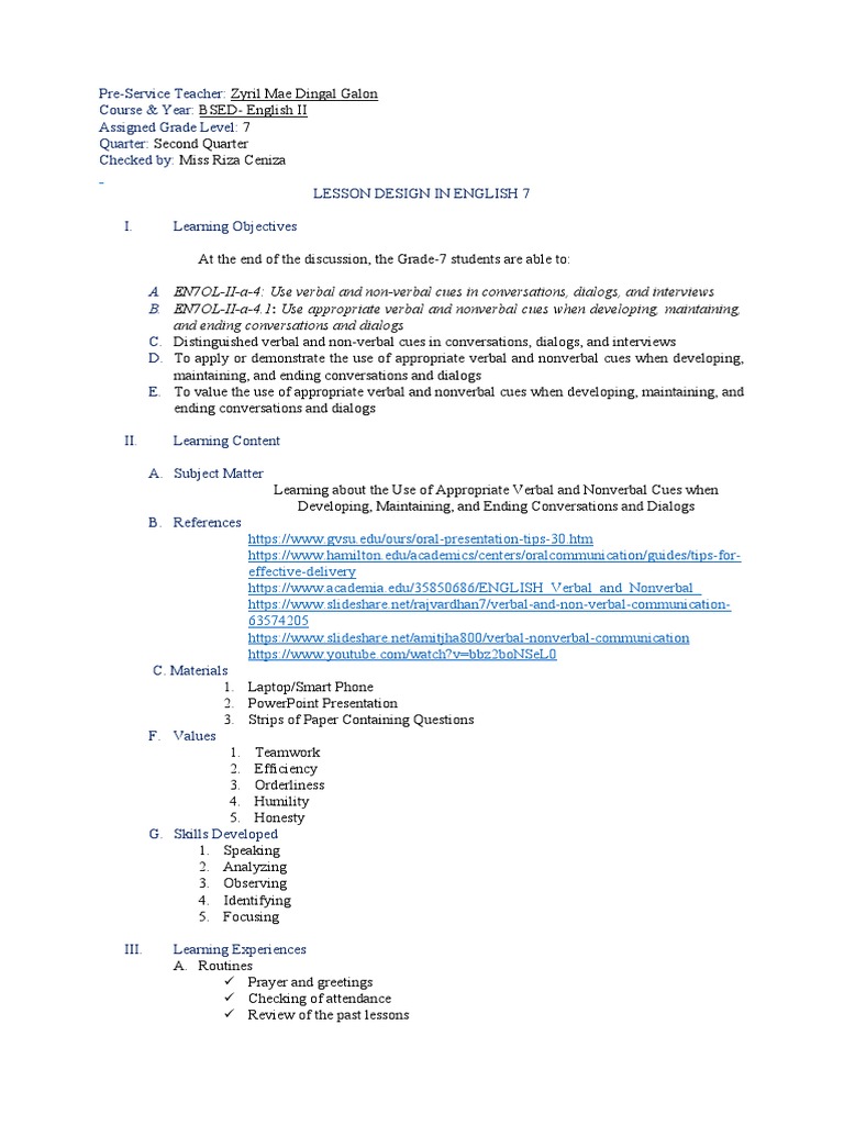 Speaking Lesson Plan | PDF | Nonverbal Communication | Communication
