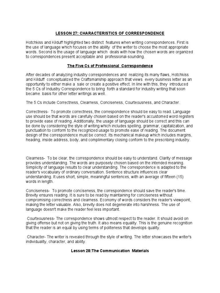 5 Cs of Professional Correspondence | PDF | Punctuation | Comma