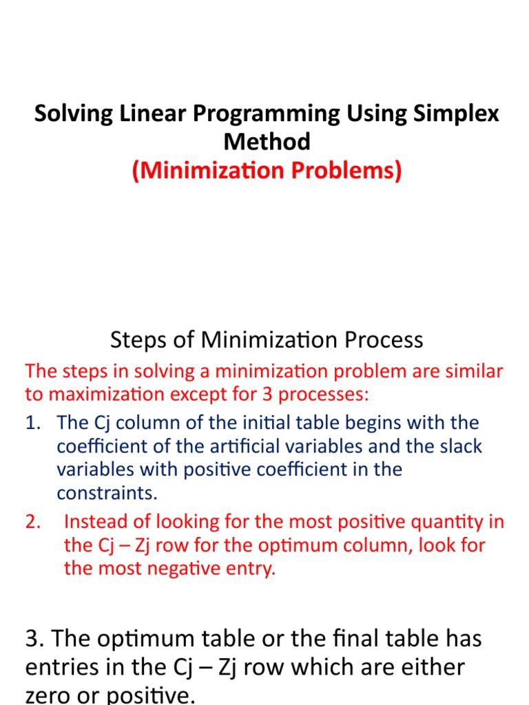 LP Using Simplex Method (Minimization Process) | PDF | Mathematical ... LP Using Simplex Method (Minimization Process) | PDF | Mathematical ...