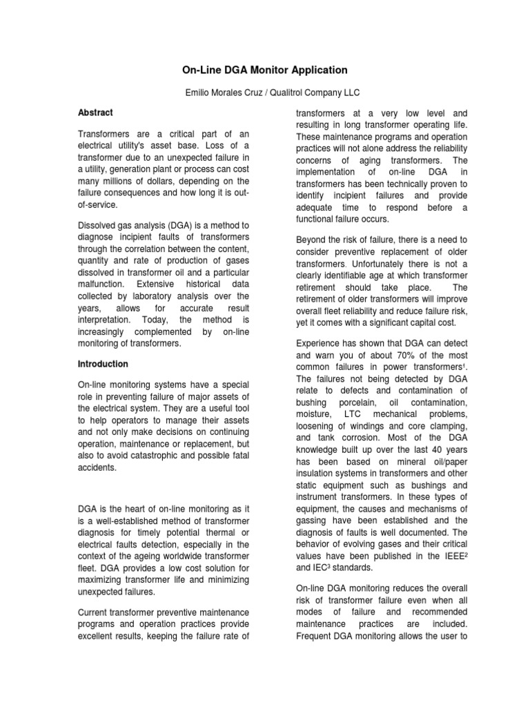 On-Line DGA Monitor Application, Final | PDF | Gas Chromatography | Gases