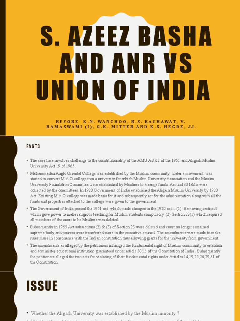 S. Azeez Basha and Anr Vs Union of India | PDF | Justice | Crime & Violence