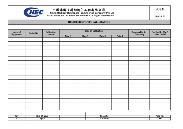 IMTE Calibration Register for China Harbour | PDF | Technology ...