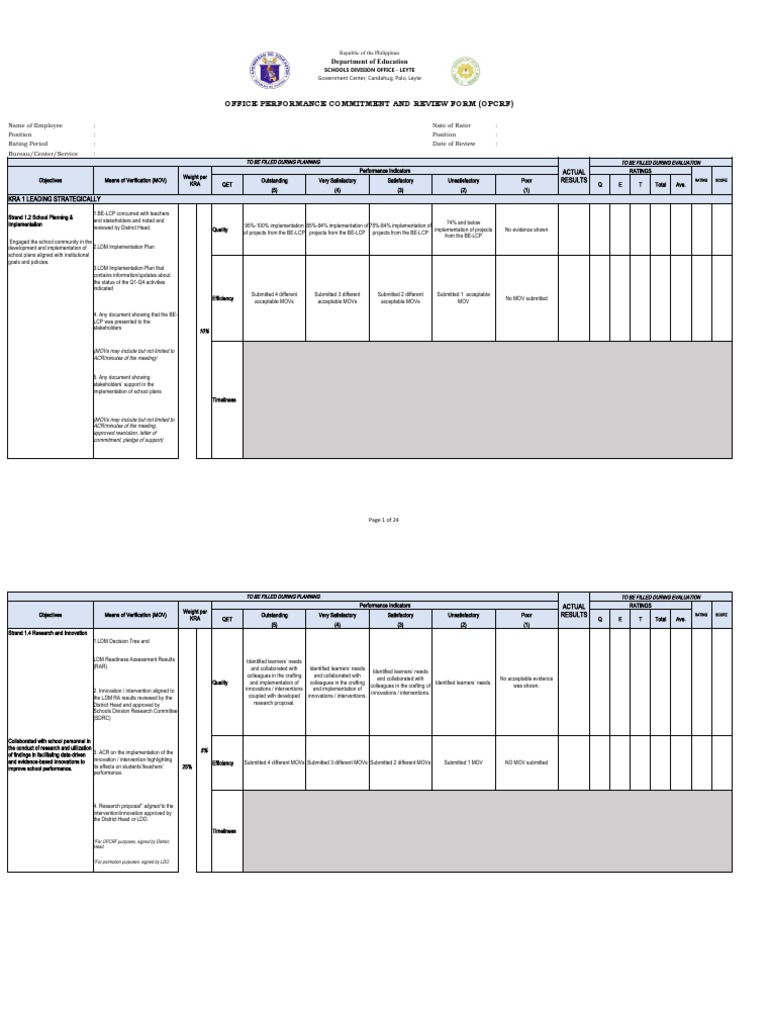 Office Performance Commitment and Review Form (Opcrf) : Department of ...