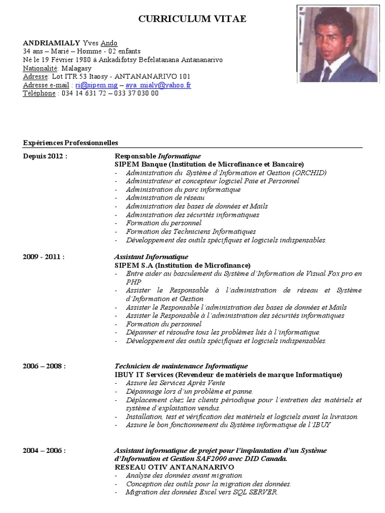 Curriculum Vitae 589 | PDF | Informatique | Microsoft Access