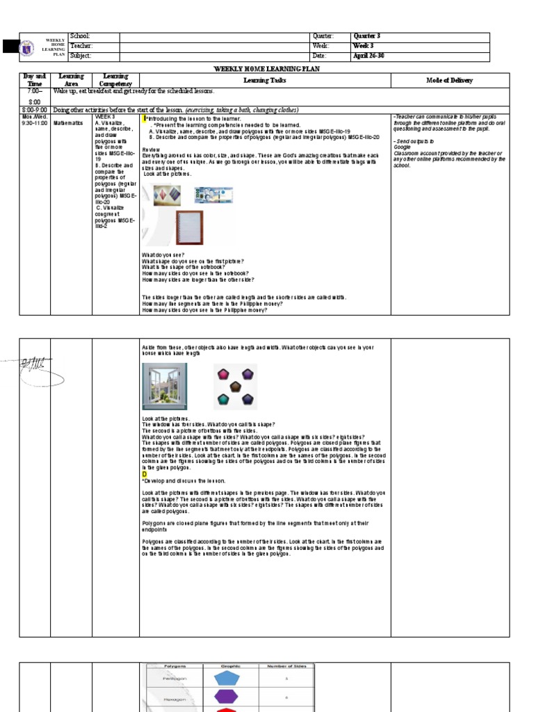 Math 5a WHLP q3 Polygons | PDF | Shape | Geometric Objects