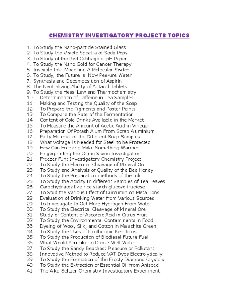 Top 100 Chemistry Project Topics | PDF | Water | Chemistry