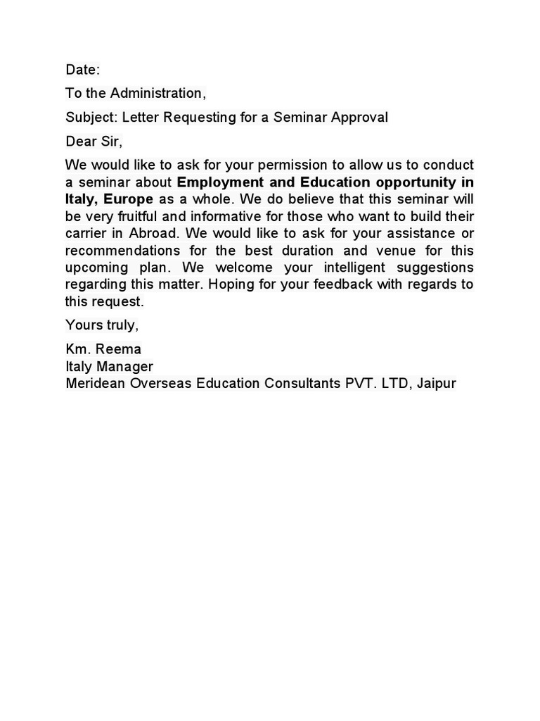 Seminar Permission Letter | PDF