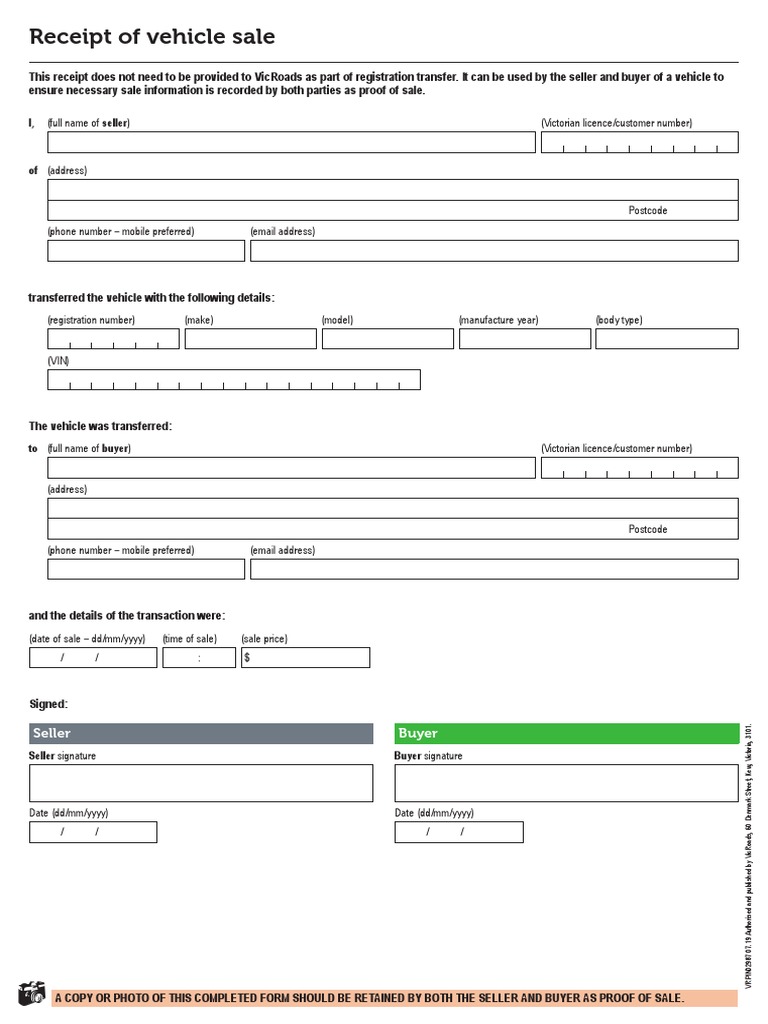 Reciept of Vehicle Sale Form July 2019 | PDF | Sales | Receipt