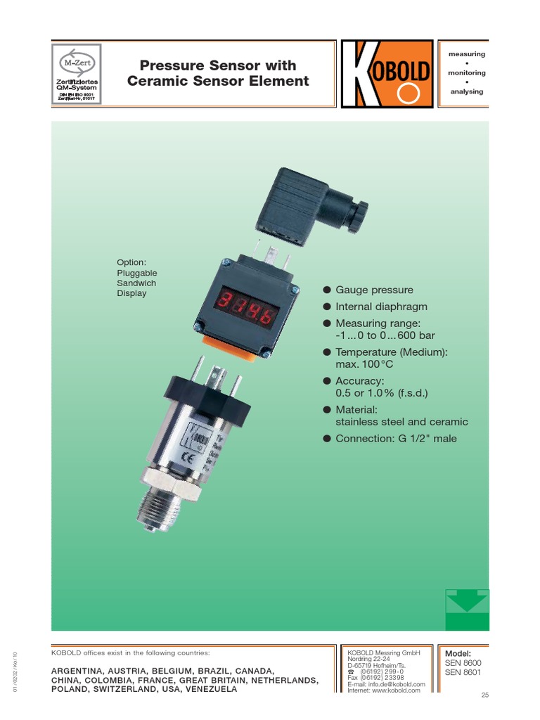 Kobold, Pressure Sensor With Ceramic Sensor Element | PDF | Pressure ...