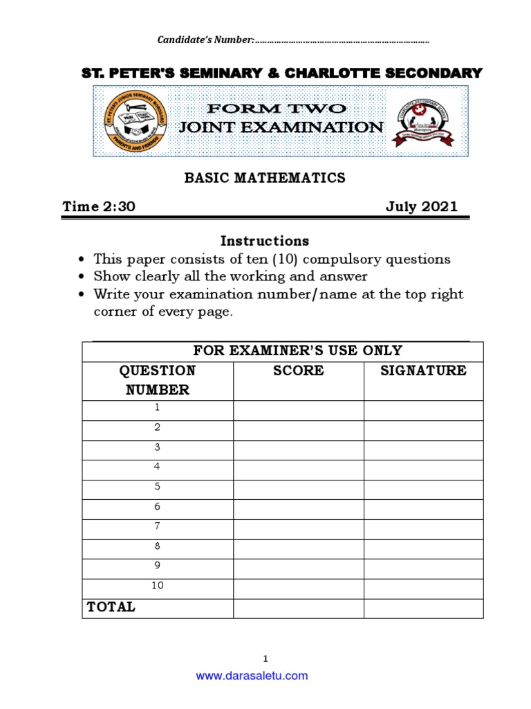 Basic Mathematics Exam: July 2021 | PDF | Mathematical Objects ...