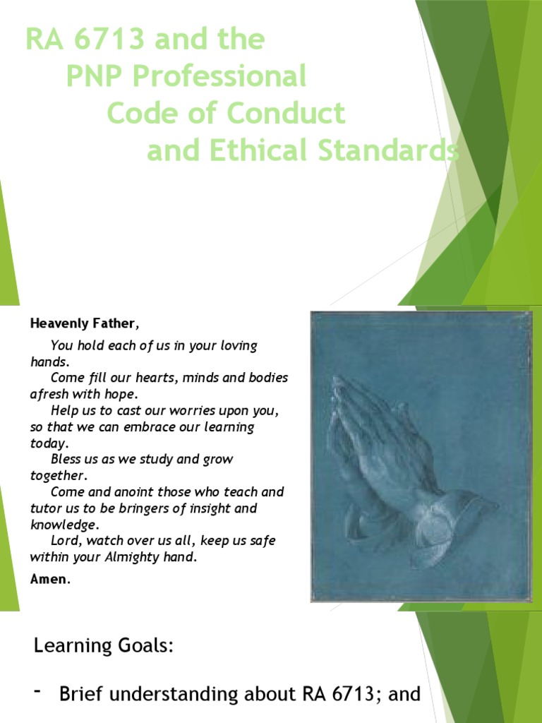 RA 6713 and The PNP Professional Code of Conduct and Ethical Standards ...